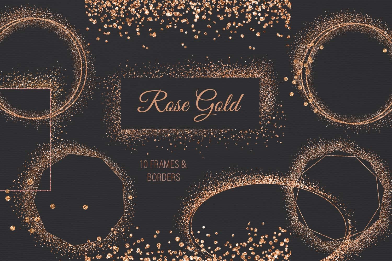 Rose Gold Frames PNG. Glitter Overlay. Christmas, Birthday or Wedding ...