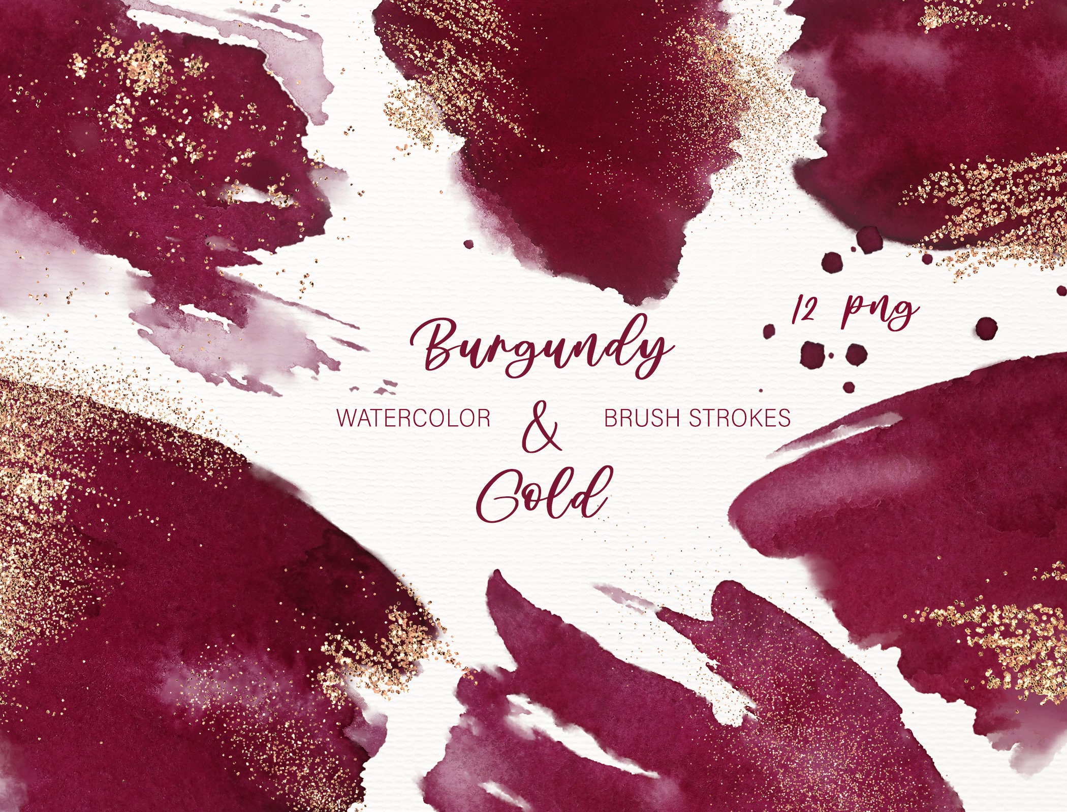 Burgundy Watercolor Splash Clipart Gold Brush Stroke Png Abstract ...