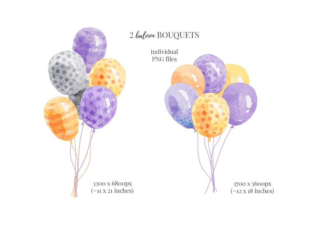 Watercolor Balloons Clipart PNG Great for Birthday Party - Etsy