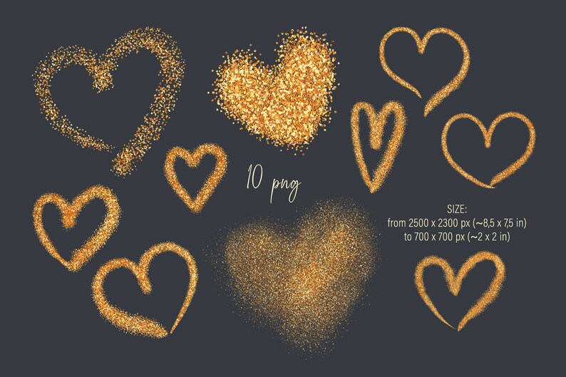 Glitter Heart Png Valentine Clipart. Golden Overlay Hearts Png ...