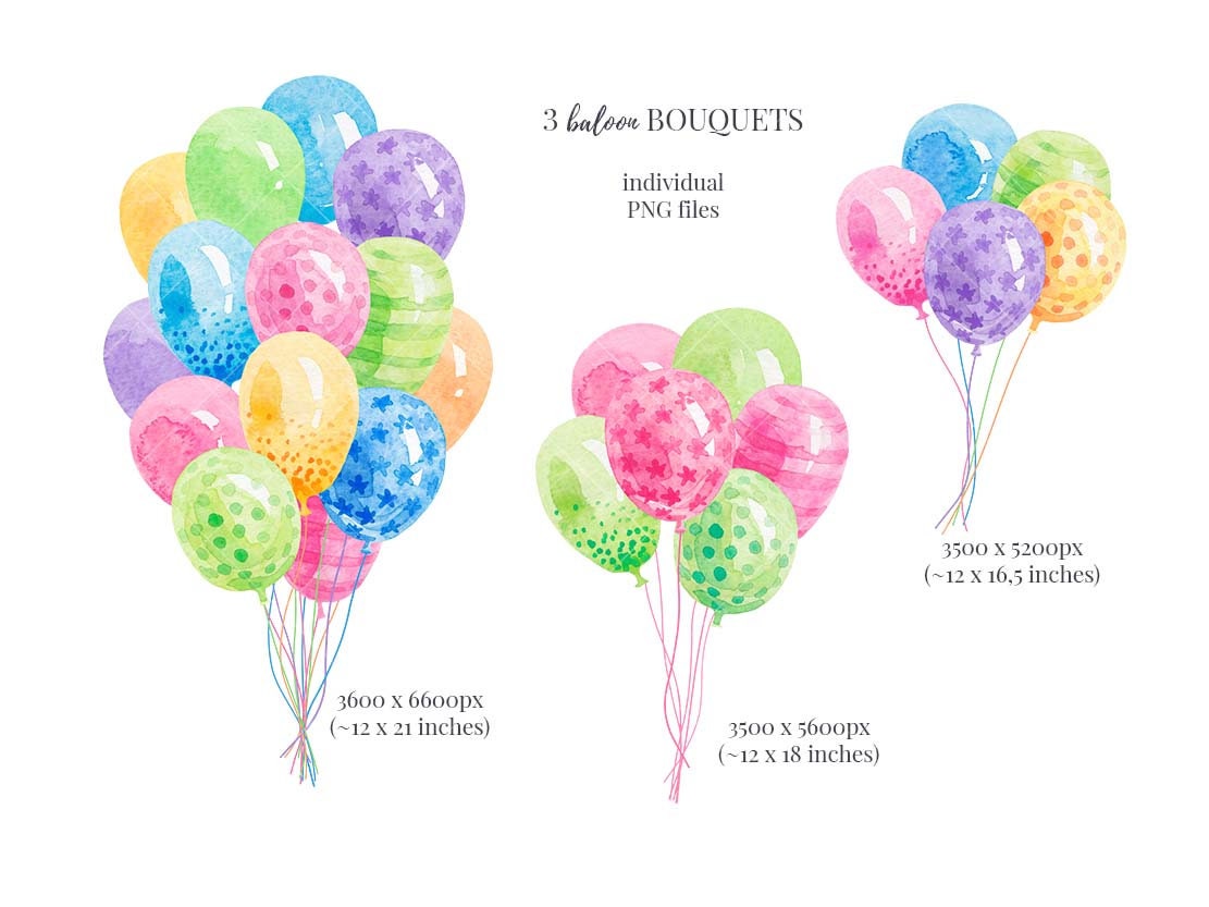 Colorful Watercolor Balloons Clipart PNG Great for Birthday Card, Party ...