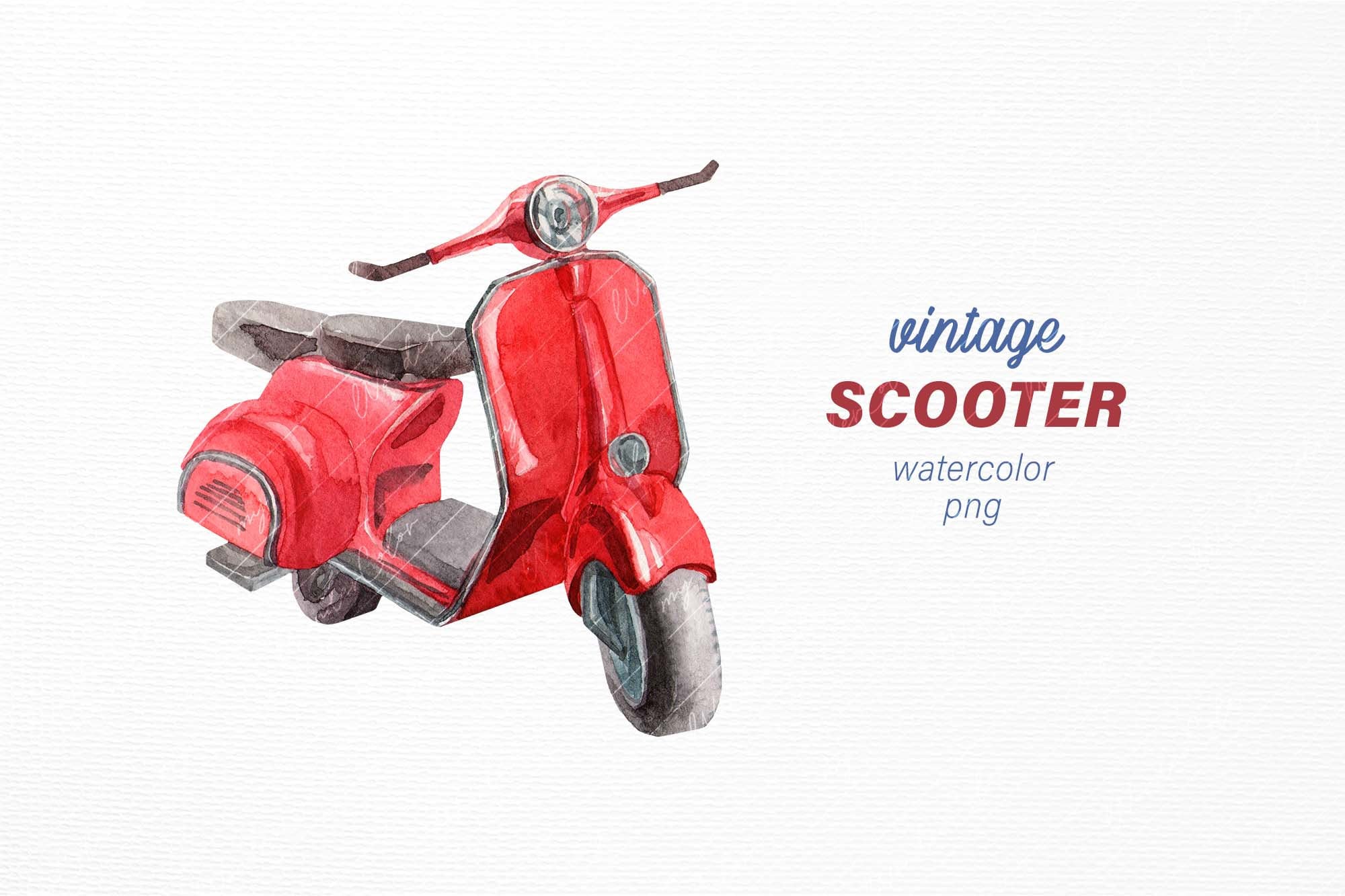 Retro Vespa Clipart Watercolor Moped, Motorbike, Motorcycle, Scooter ...