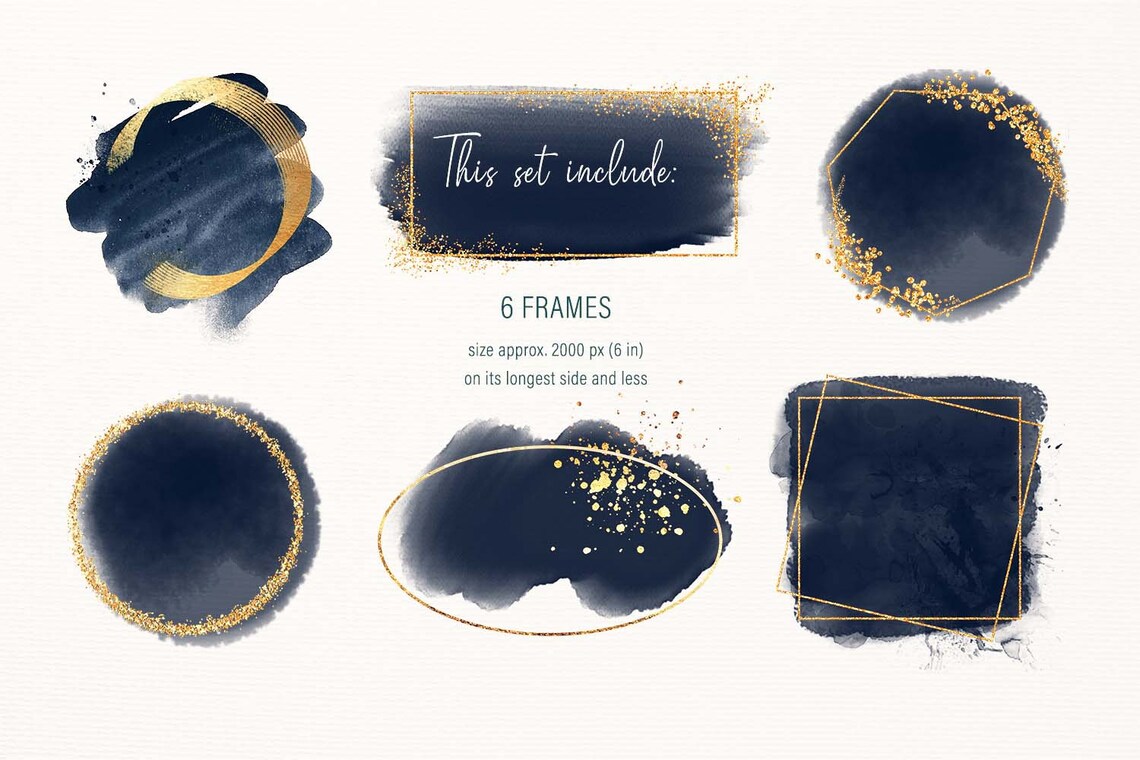 Watercolor Splash Clipart Indigo Gold Glitter Brush Stroke Png - Etsy