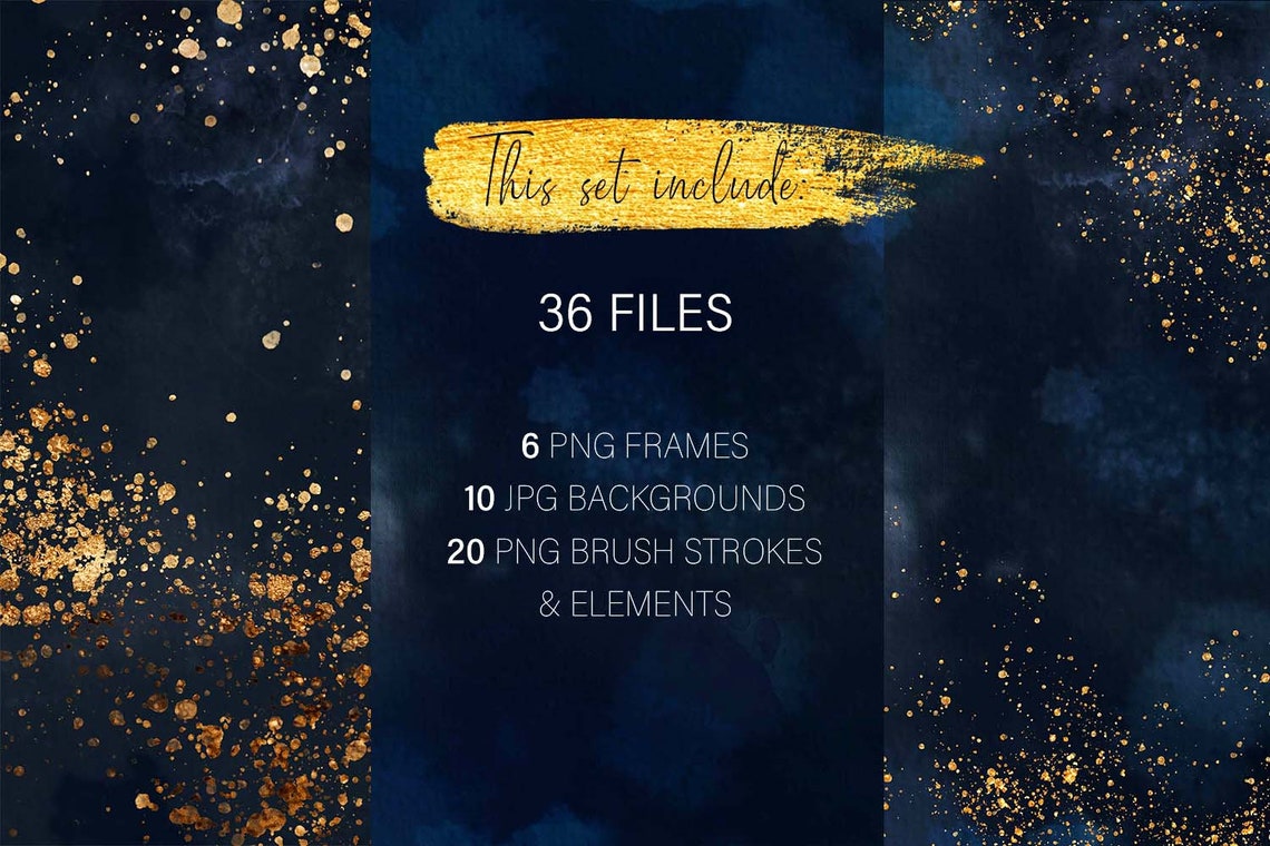 Watercolor Splash Clipart Indigo Gold Glitter Brush Stroke Png - Etsy