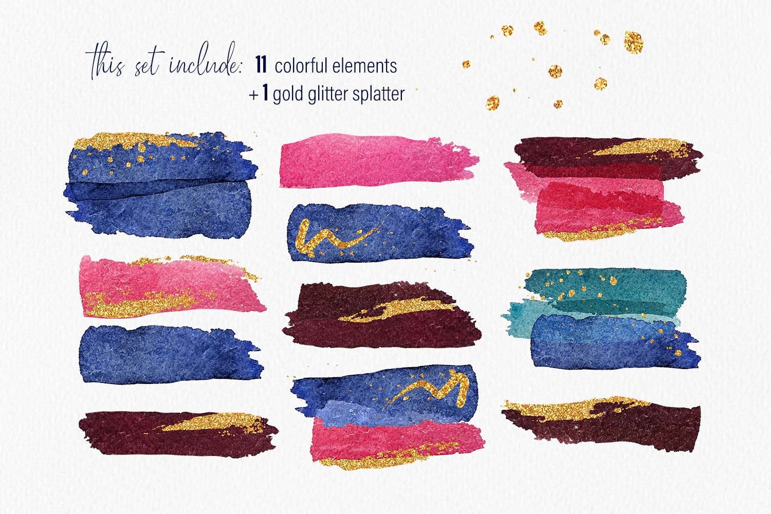 Watercolor Splash Clipart & Gold Glitter Brush Stroke Png Abstract ...