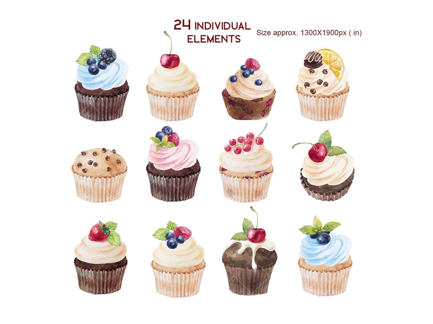 Watercolor Cupcake Clipart Bakery, Baking Png Cupcake Logo Dessert ...