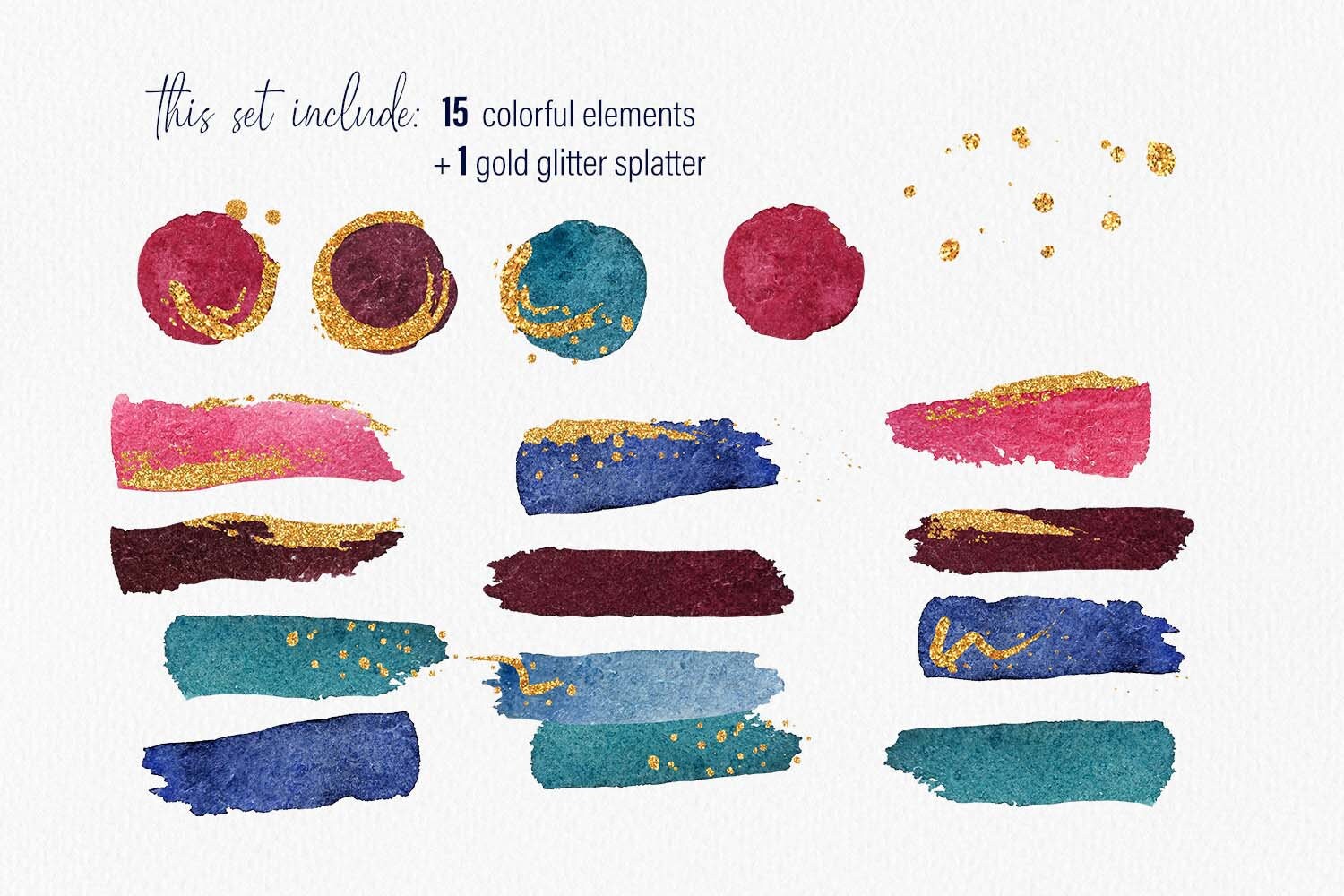 Watercolor Splash Clipart Gold Foil & Glitter Brush Stroke Png Abstract ...