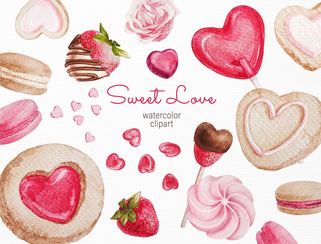 Sweet Love Candy Clipart. Watercolor Sweets Clipart. Hand Drawn Sugar ...