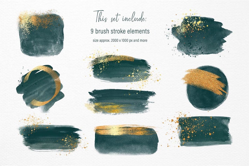 Watercolor Splash Clipart Emerald Gold Glitter Brush Stroke Png ...