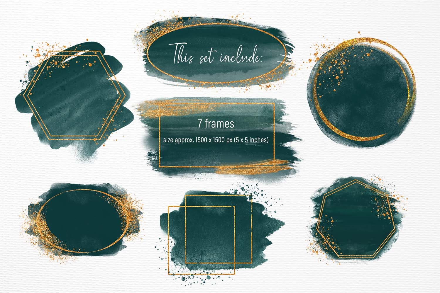 Watercolor Splash Clipart Emerald Gold Glitter Brush Stroke Png ...