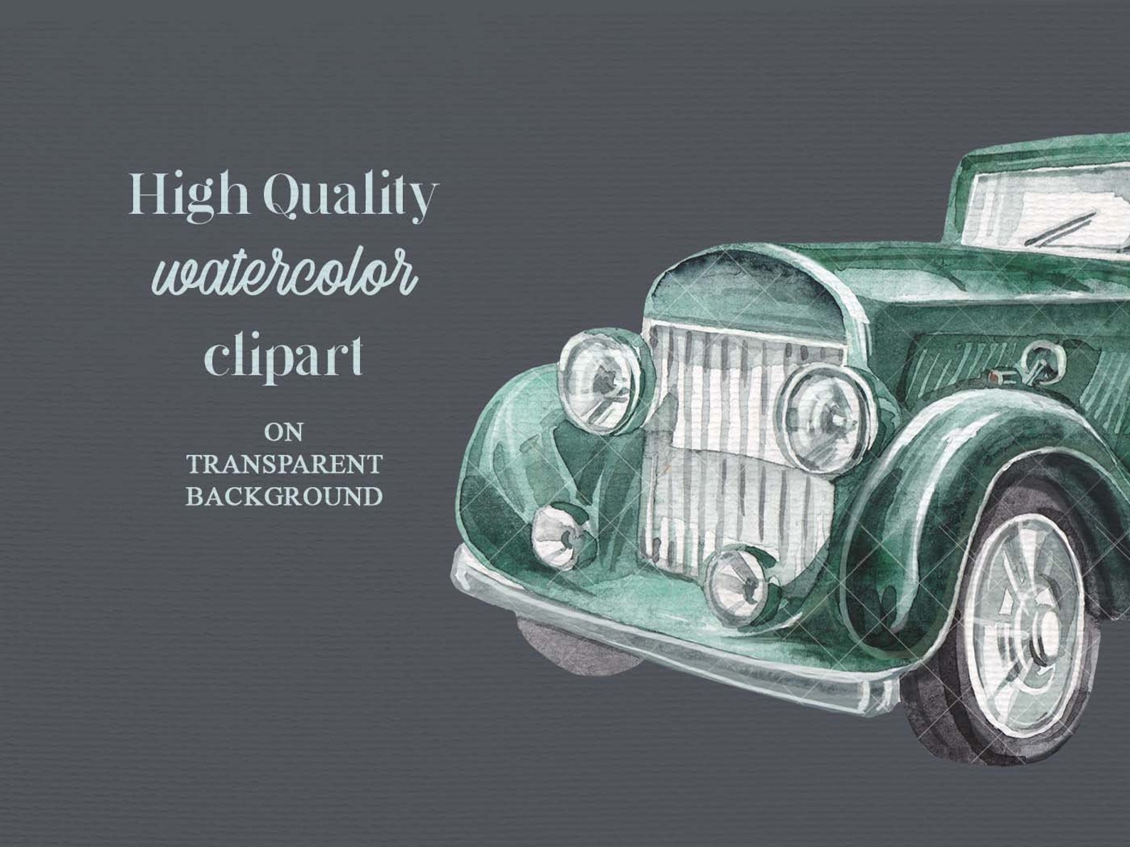 Vintage Car PNG. Classic Car Clipart. Retro Car Watercolor Graphic for ...