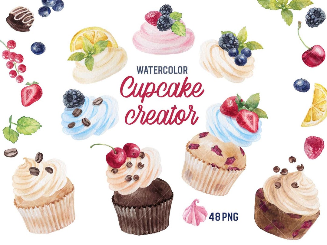 Watercolor Cupcakes Clipart PNG Dessert Creator Clipart Bakery ...
