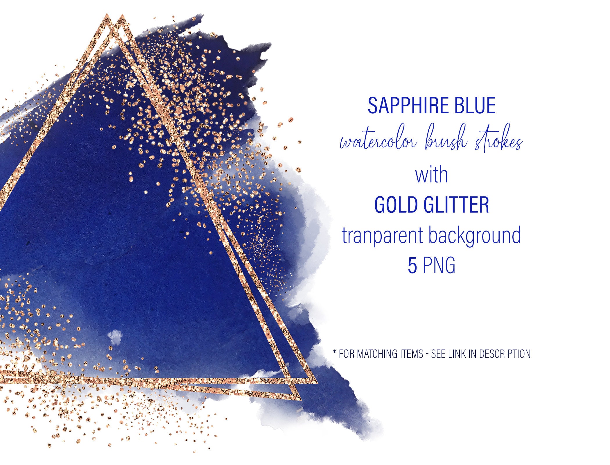 Watercolor Splash Frames Clipart. Sapphire Blue and Gold Glitter Brush ...