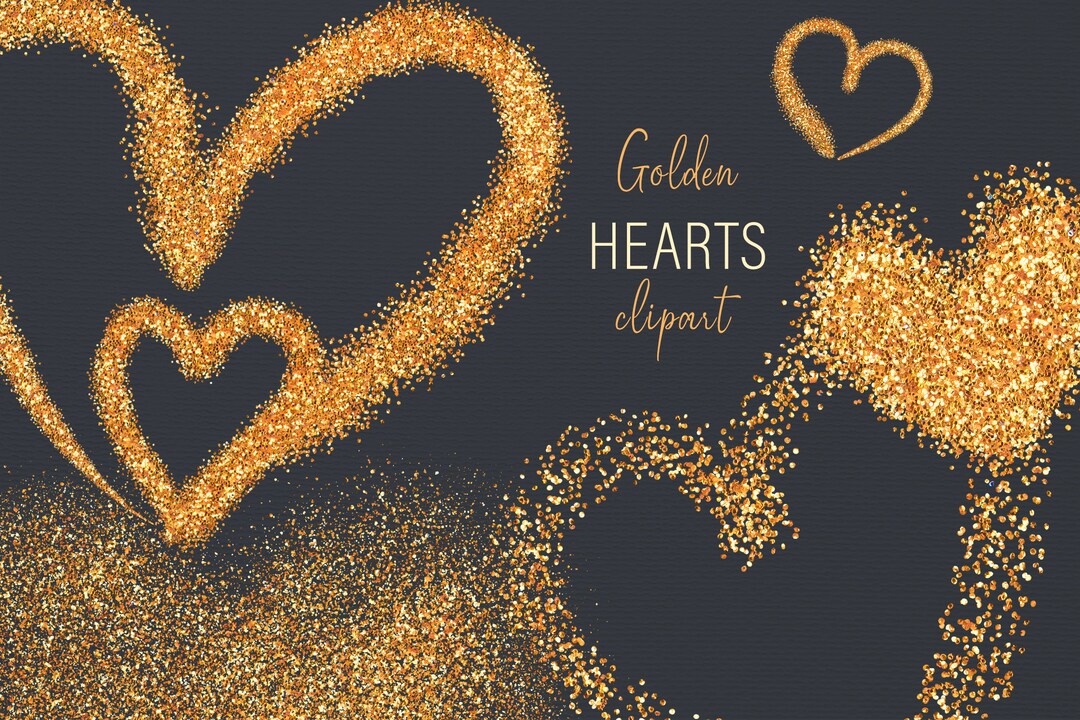Glitter Heart Png Valentine Clipart. Golden Overlay Hearts Png ...