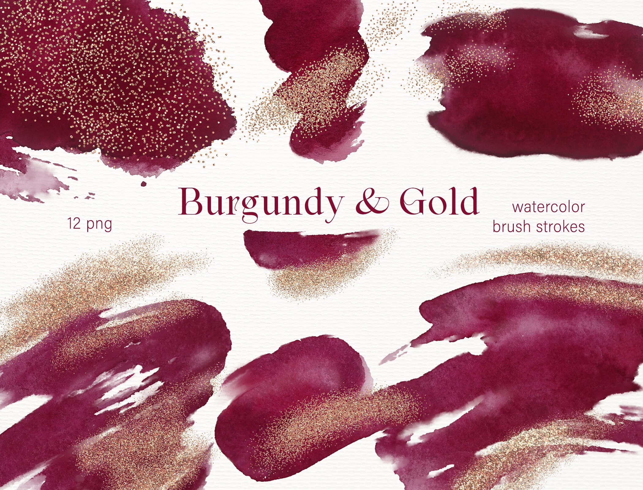 Burgundy Watercolor Splash Clipart Gold Brush Stroke Png Abstract ...
