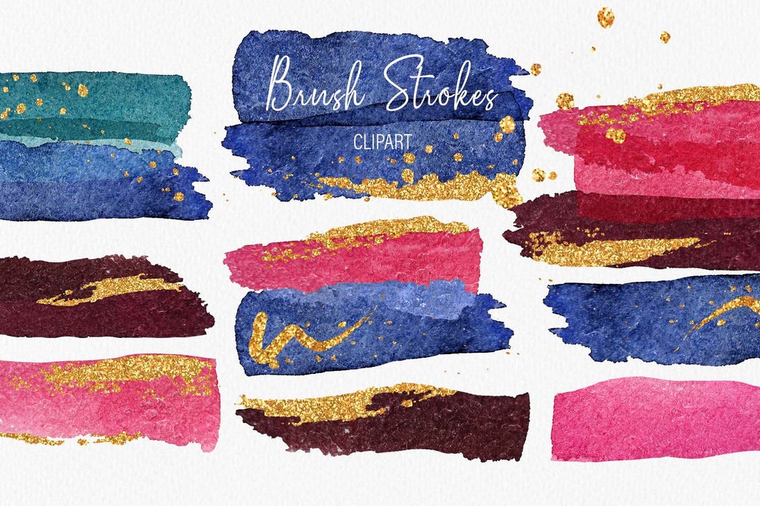 Watercolor Splash Clipart & Gold Glitter Brush Stroke Png Abstract ...
