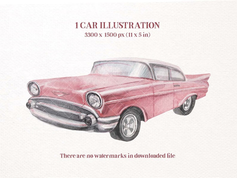 Vintage Car Clipart. Classic Car Watercolor Png. Cute Pink Chevy Art ...