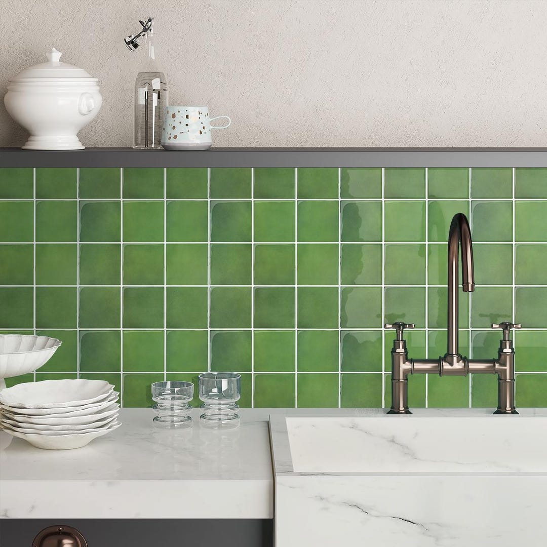Thicker 3D Green Peel and Stick Wall Tiles, Vinyl Backsplash Kitchen ...