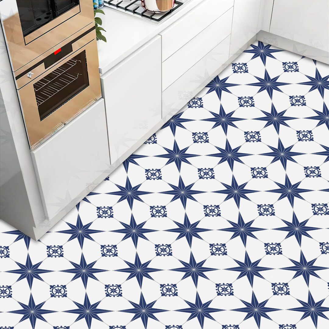 10 Pcs Tile Sticker, Blue Stars Tile Decals Peel Stick Floor Tiles ...