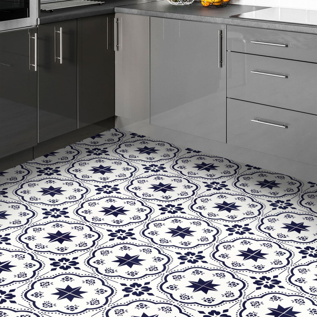 10 Pcs Tile Sticker Tile Decals,navy Blue Vintage Peel Stick Tile ...