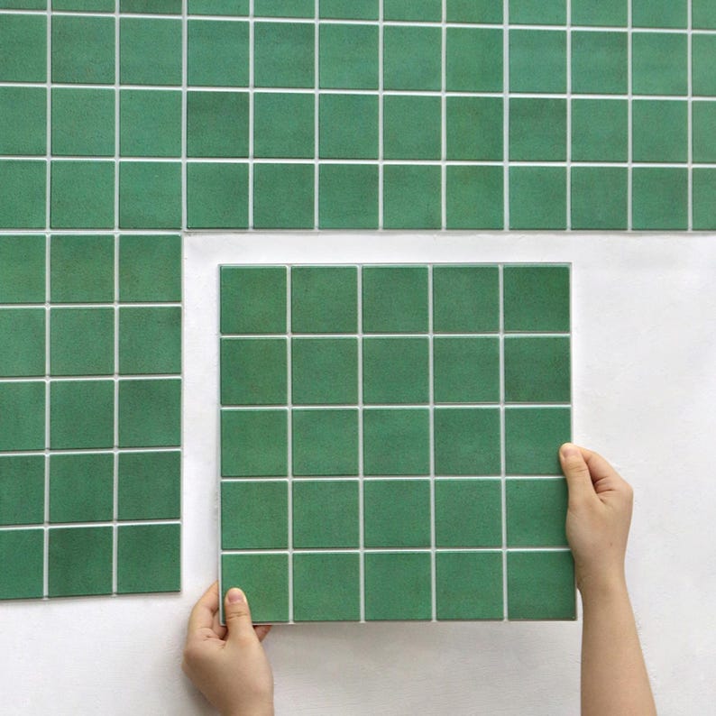 3D Green Self Adhesive Wall Tiles: Matte PVC Peel and Stick Backsplash ...