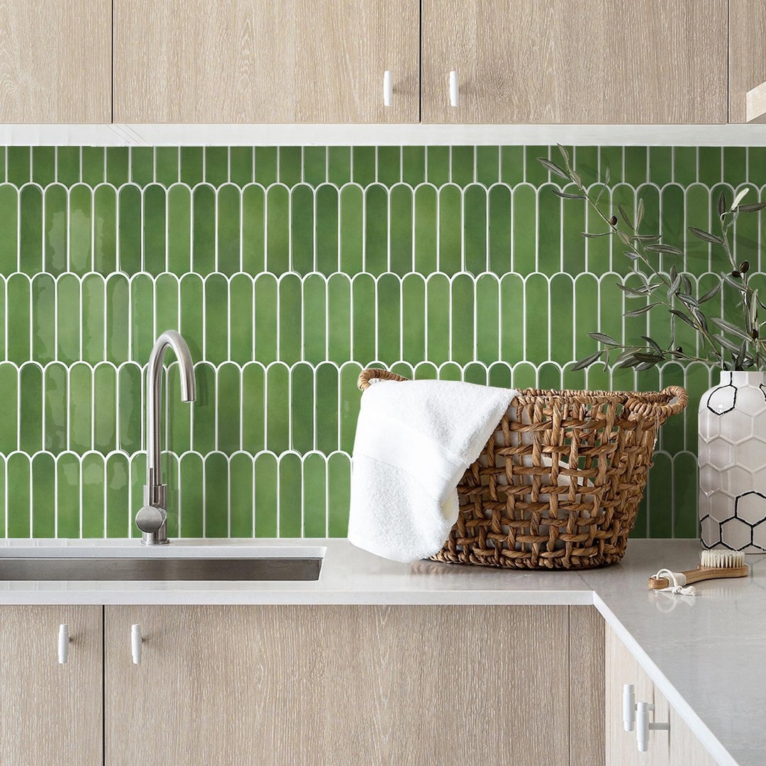 Thicker 3D Green Peel and Stick Backsplash Kitchen: 3D Fish Scale Vinyl ...