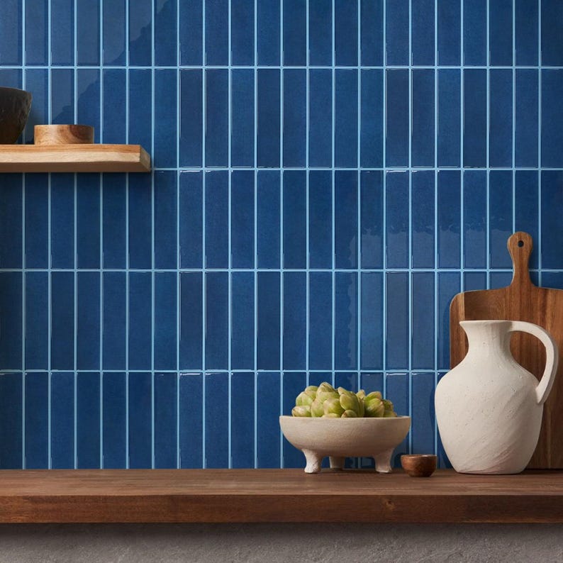 Navy Blue Linear Mosaic Peel and Stick Backsplash, Vinyl Kitchen Tile ...