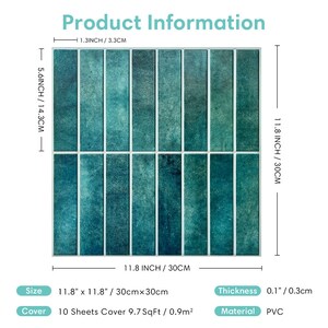 10pcs 3D Blue Peel and Stick Wall Tile Linear Mosaic Tile Stick on ...