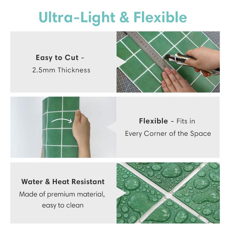 3D Green Self Adhesive Wall Tiles: Matte PVC Peel and Stick Backsplash ...