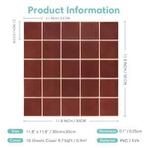Red 3D Square Peel and Stick Tile Backsplash: Matte PVC Wall Panels (10 ...