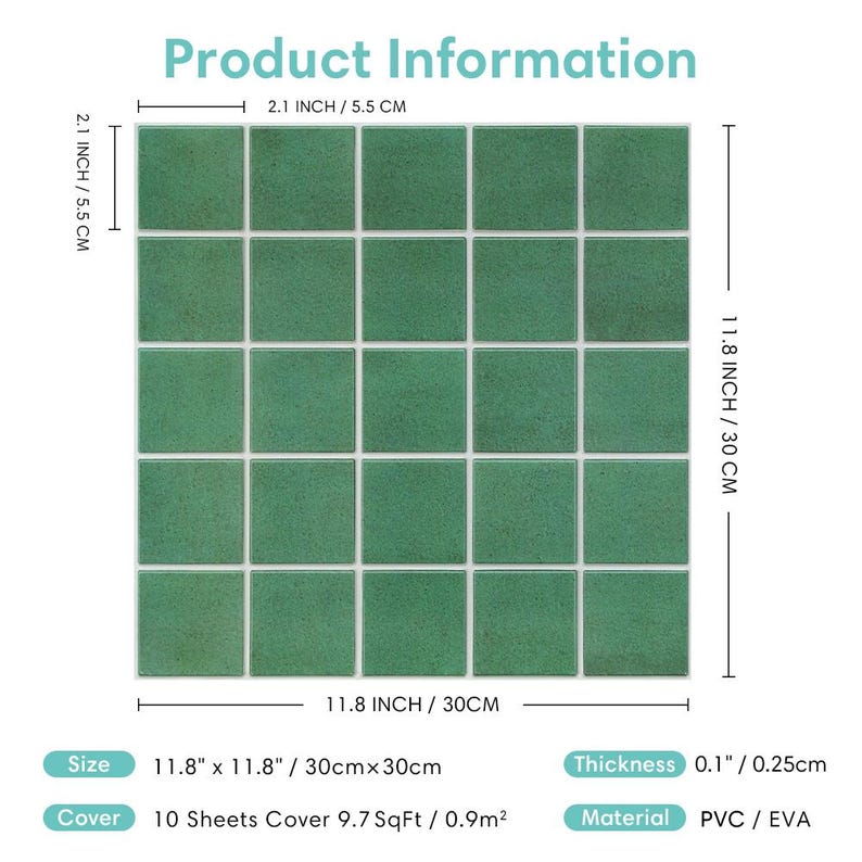 3D Green Self Adhesive Wall Tiles: Matte PVC Peel and Stick Backsplash ...