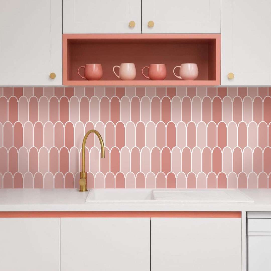 Thicker 5 Pcs Pink Fish Scale Peel and Stick Tile Backsplash Kitchen ...