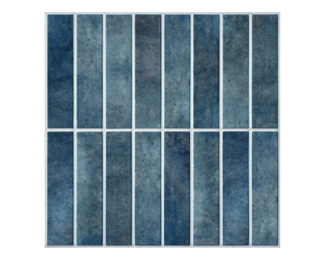 10pcs 3D Blue Peel and Stick Wall Tile, Matte Linear Mosaic Tile Stick ...