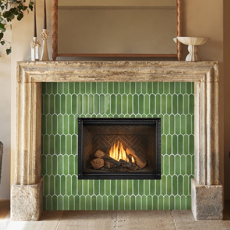 Thicker 3D Green Peel and Stick Backsplash Kitchen: 3D Fish Scale Vinyl ...