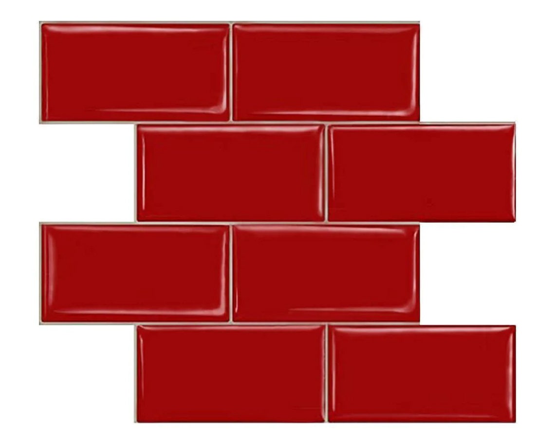 Red Subway Tile Kitchen