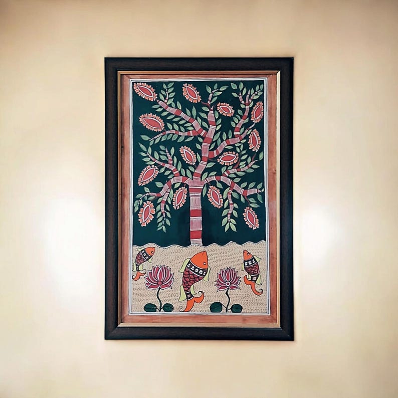Mithila Madhubani Handpainted Wall Painting Wall Decor Featuring Tree ...