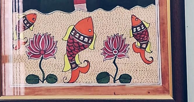 Mithila Madhubani Handpainted Wall Painting Wall Decor Featuring Tree ...