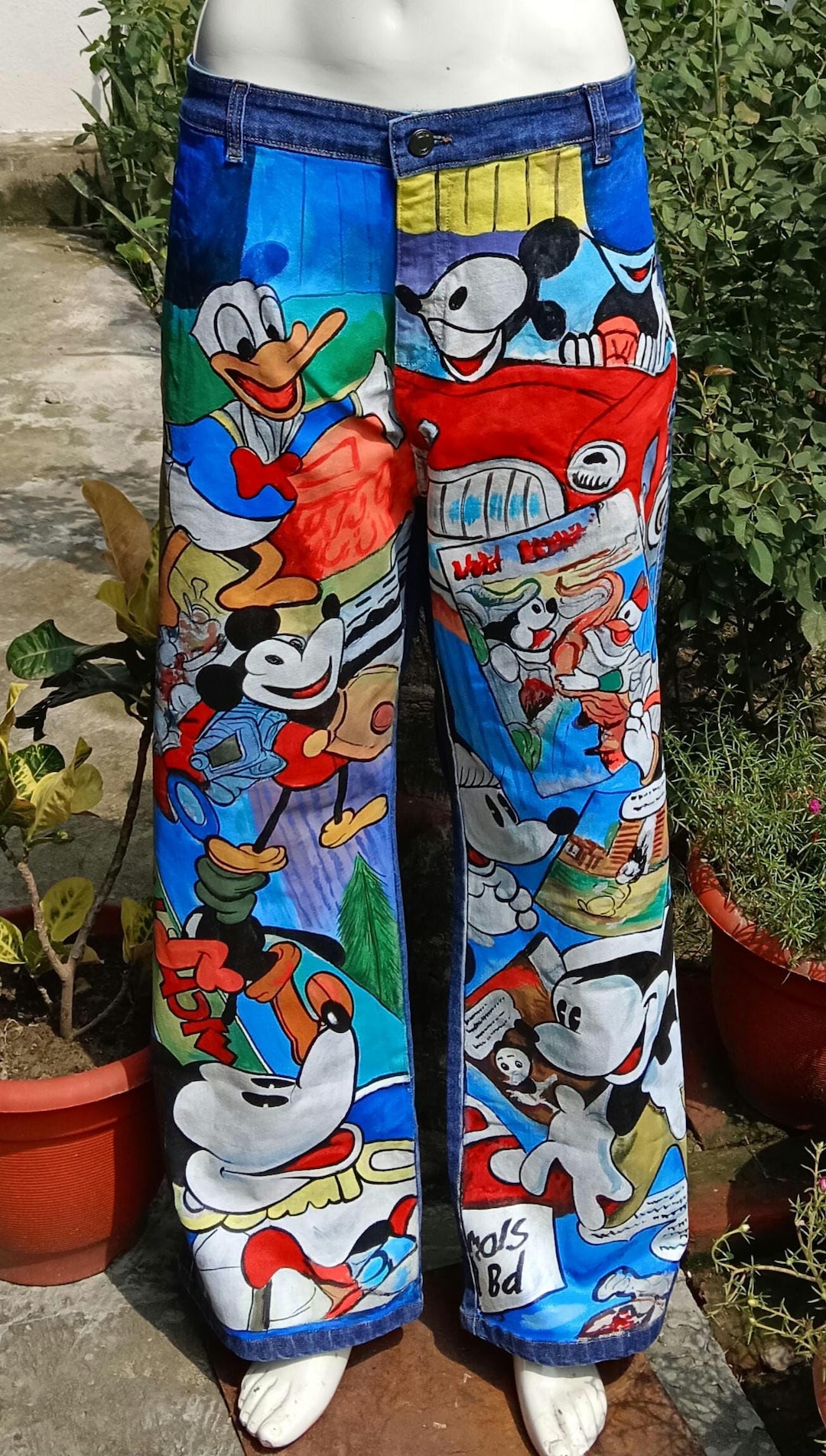 Hand-painted Cartoon Character Jeans, Vintage Look Denim - Etsy