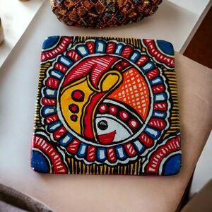 Set of 6 Hand-painted Madhubani Painting Wooden Coaster and - Etsy