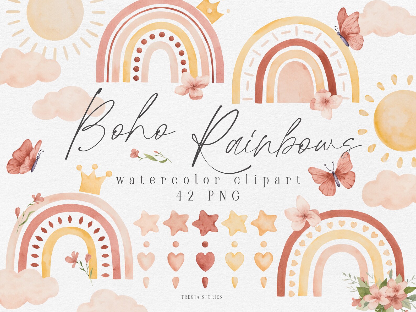 Watercolor Boho Rainbows Clipart, Boho Nursery Decor, Rainbows Instant ...