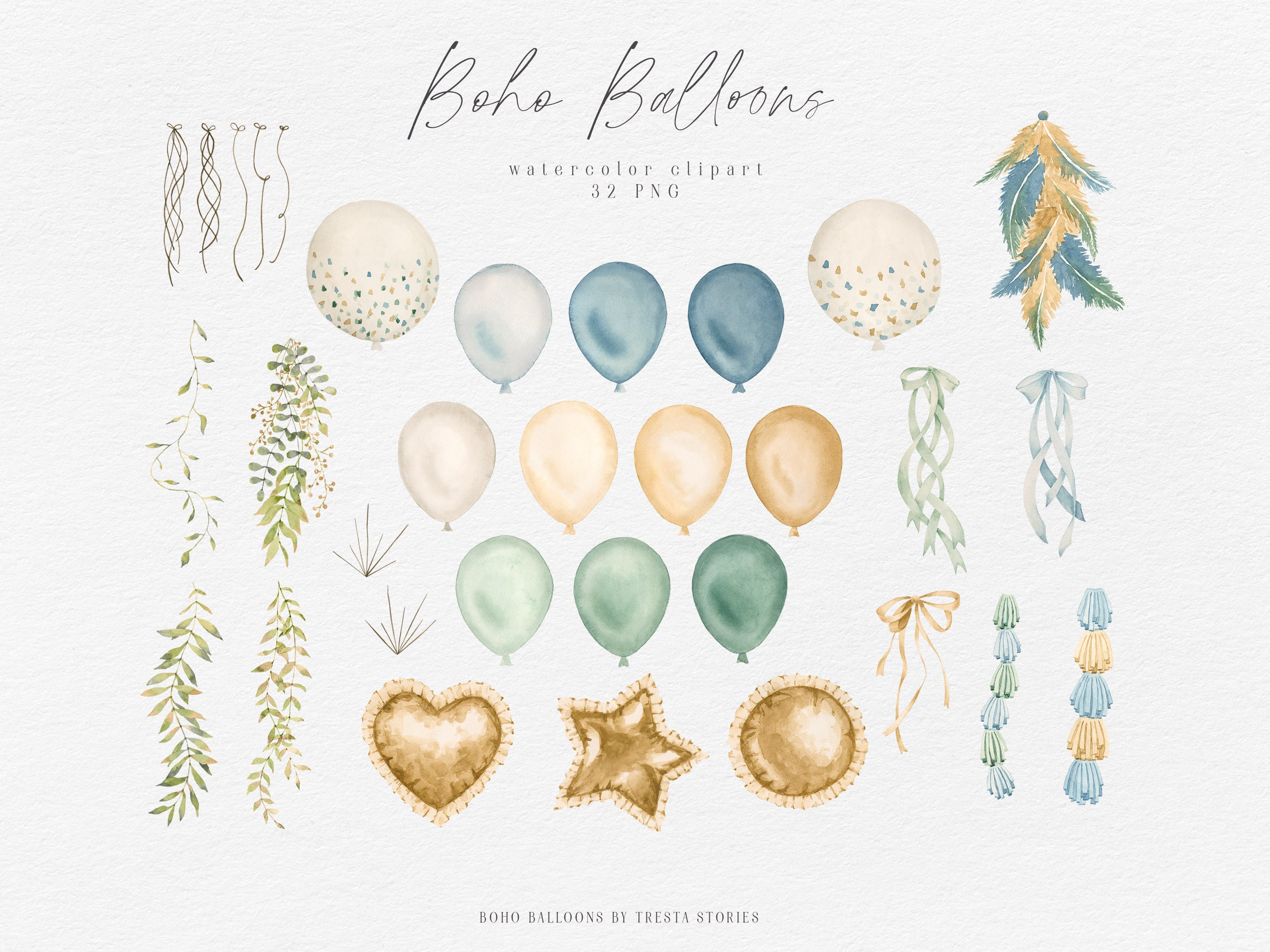 Watercolor Boho Balloons Clipart, Boho Nursery Decor, Baby Shower ...