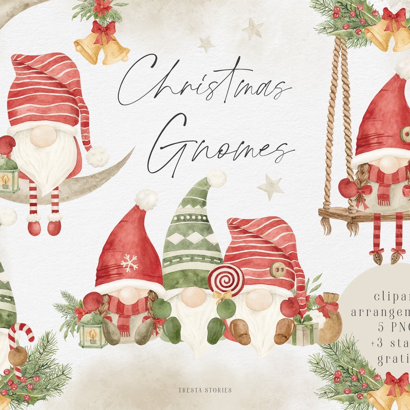 Christmas Gnomes Clipart - Etsy