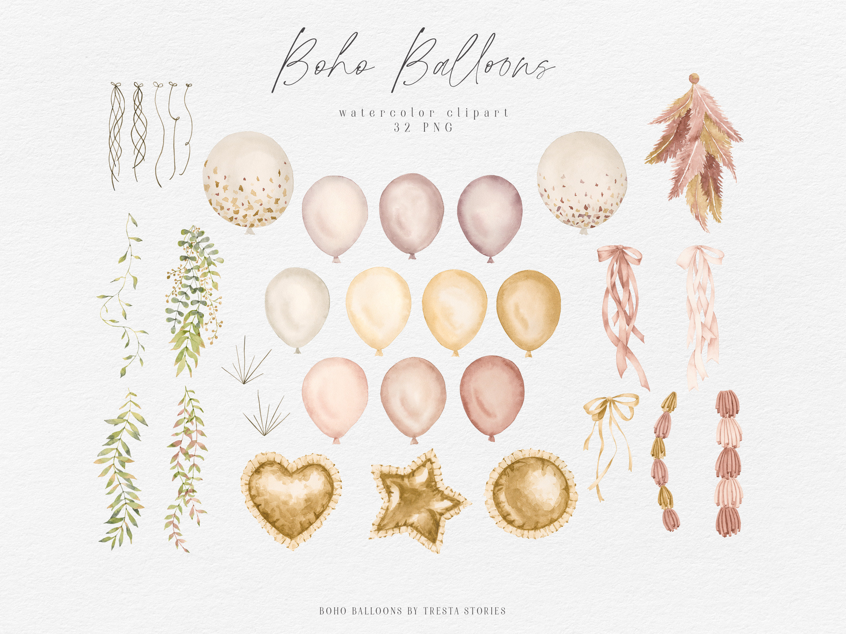 Watercolor Boho Balloons Clipart, Boho Nursery Decor, Baby Shower ...