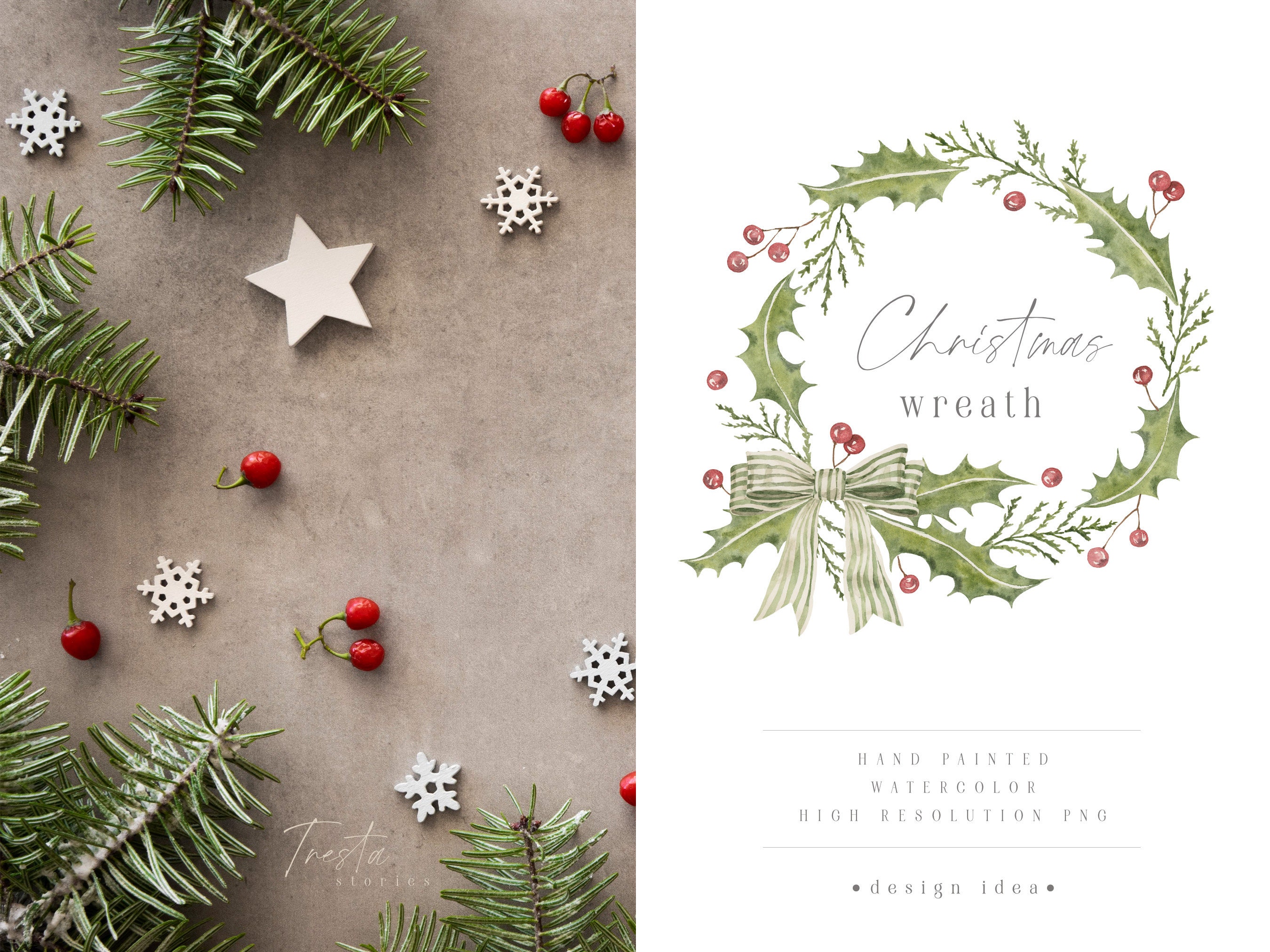 Christmas Wreath Clipart, Handpainted Watercolor Greenery, Winter ...