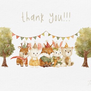 Watercolor Birthday Clipart, Forest Animals Party Decorations - Etsy