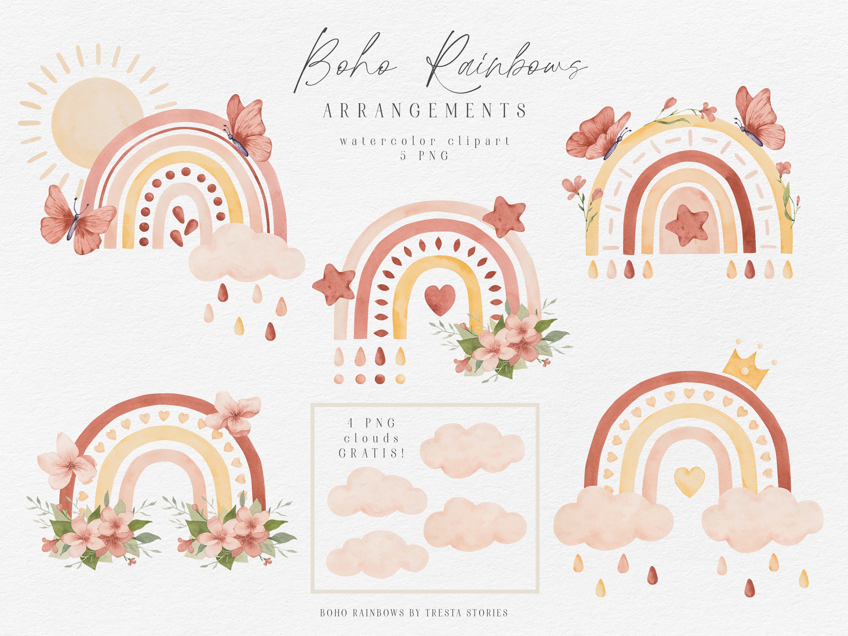 Watercolor Boho Rainbows Clipart, Boho Nursery Decor, Rainbows ...