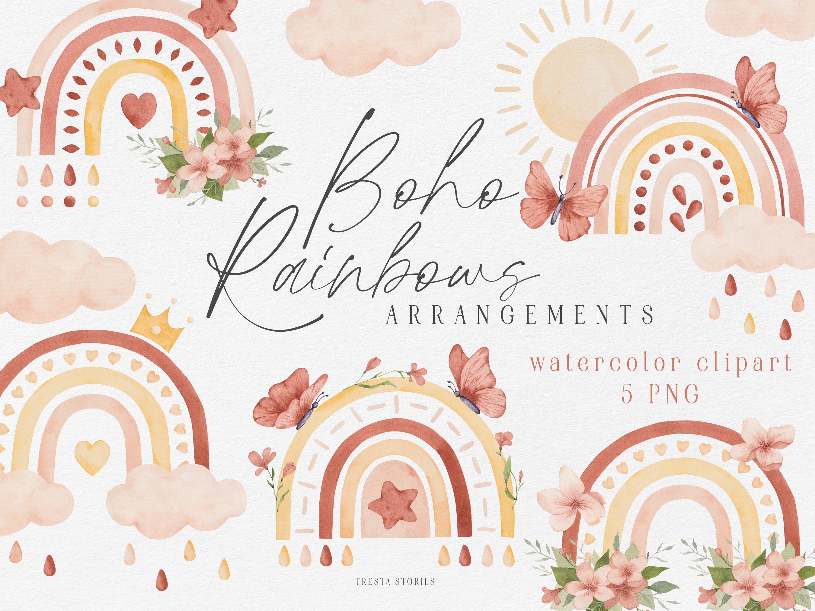 Watercolor Boho Rainbows Clipart, Boho Nursery Decor, Rainbows ...