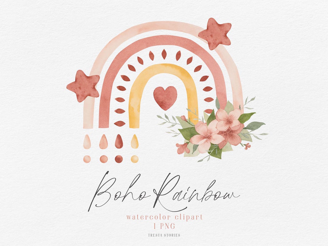 Watercolor Boho Rainbow Clipart, Girls Nursery Decor, Pink Rainbow ...