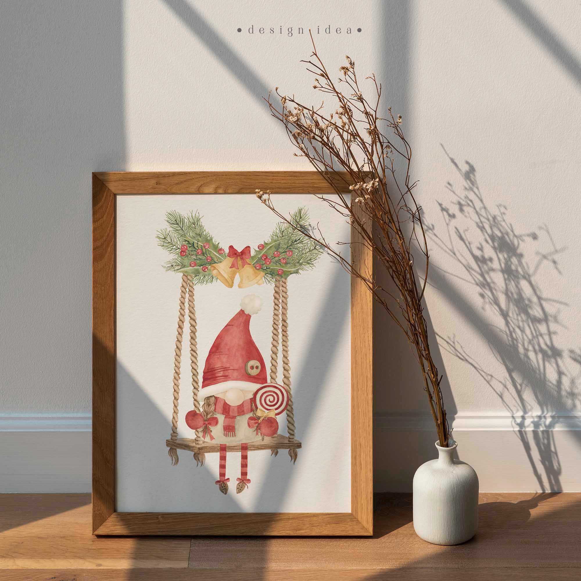 Christmas Gnome Clipart, Watercolor Holiday Illustration, Christmas ...