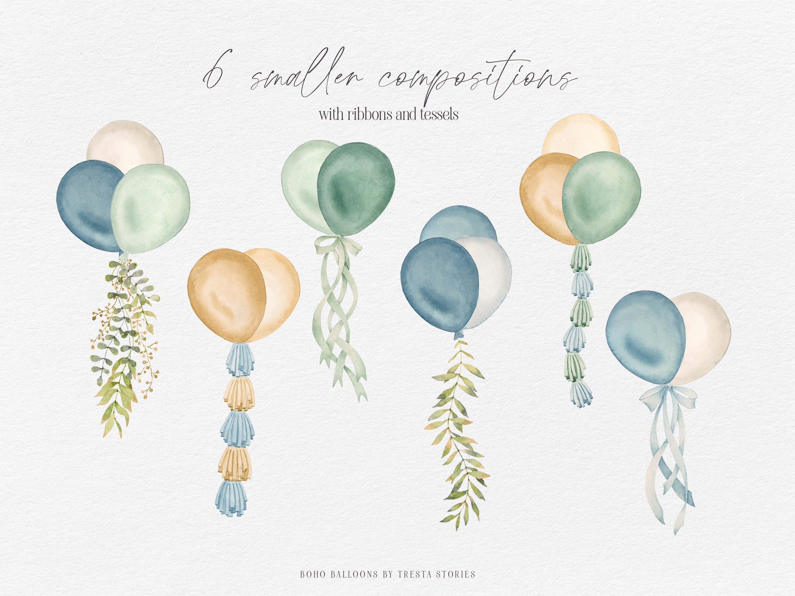 Watercolor Balloons Clipart, Boho Balloons Compositions, Boys Baby ...